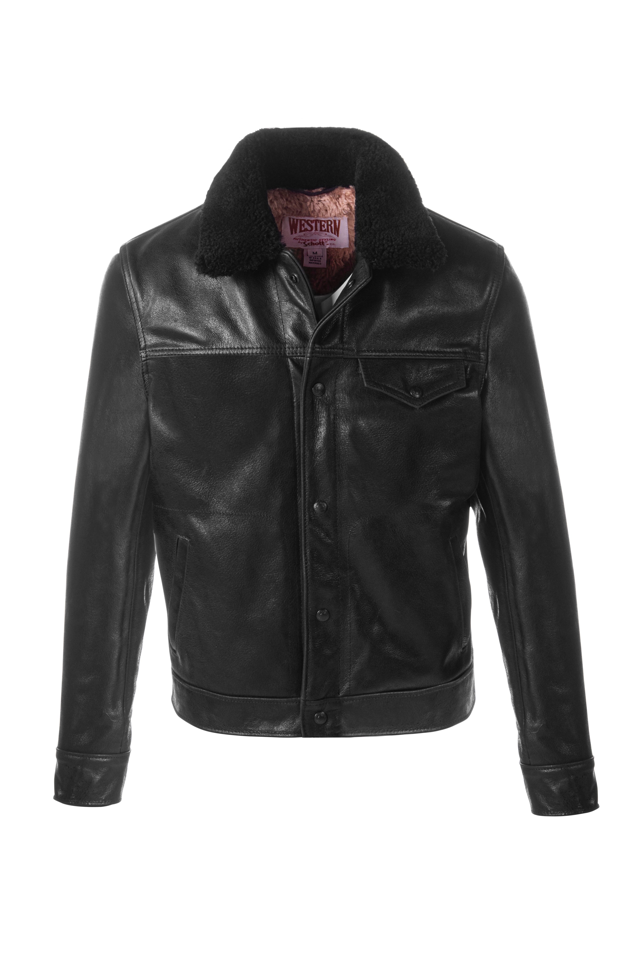 545 - Men's Buffalo Leather Trucker Jacket with Sheepskin Collar ...